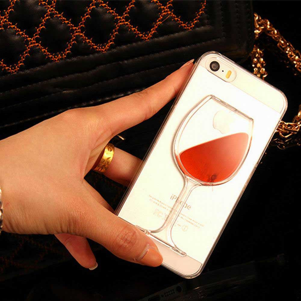 Liquid Quicksand Red Wine Glass Transparent Hard Back Phone Case For i ...